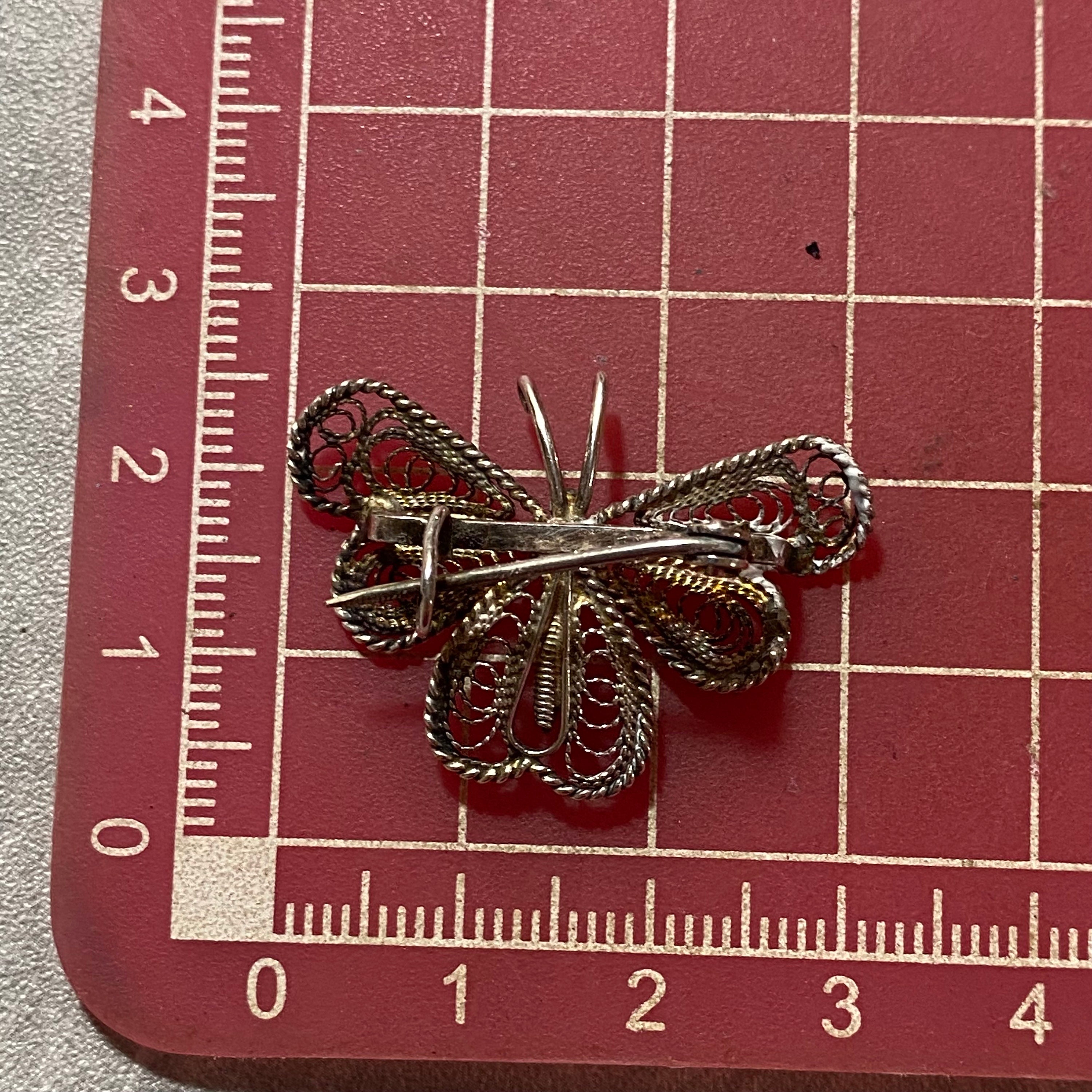 STERLING SILVER Filigree Butterfly Brooch Stamped 925 Wirework Pin ...