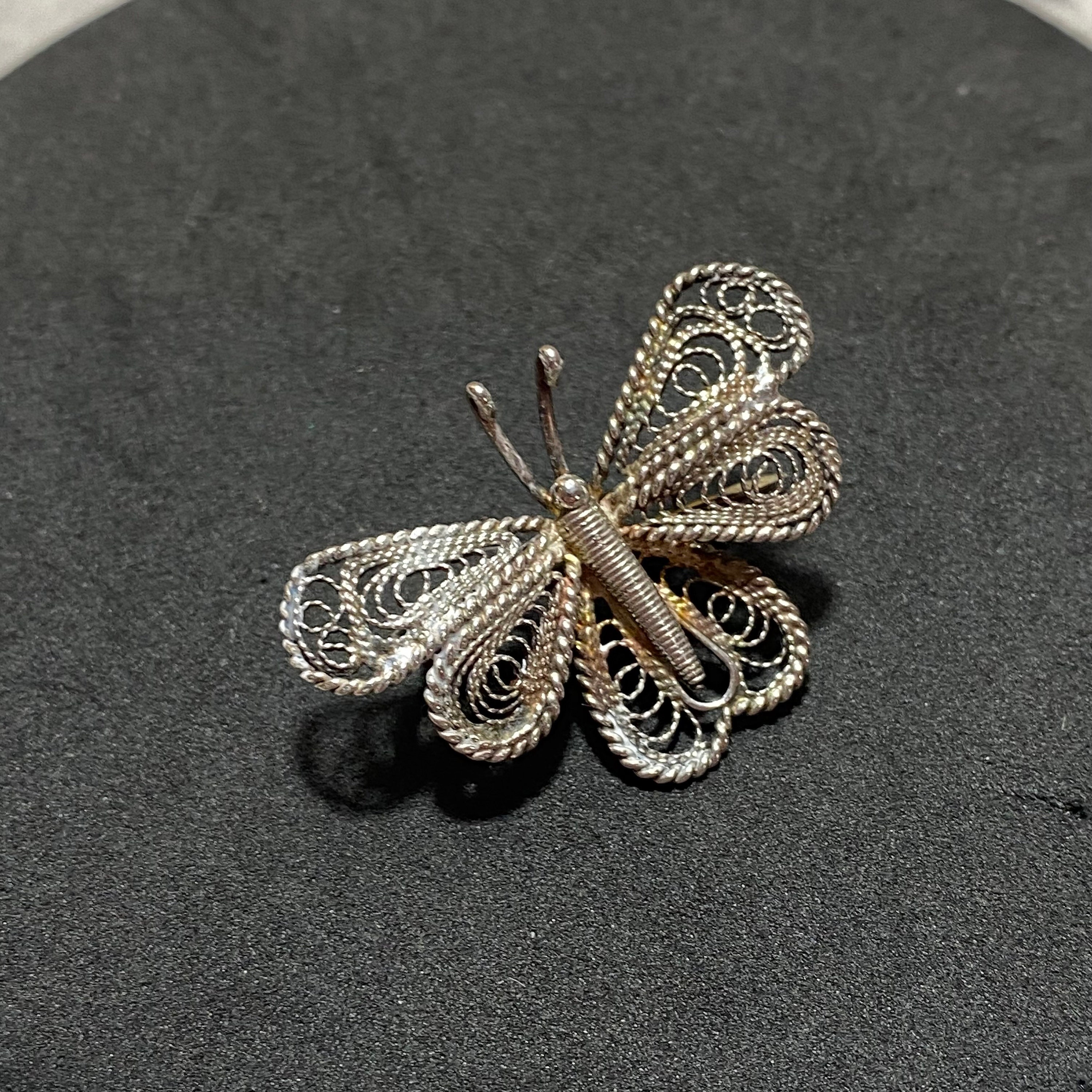 STERLING SILVER Filigree Butterfly Brooch Stamped 925 Wirework Pin ...