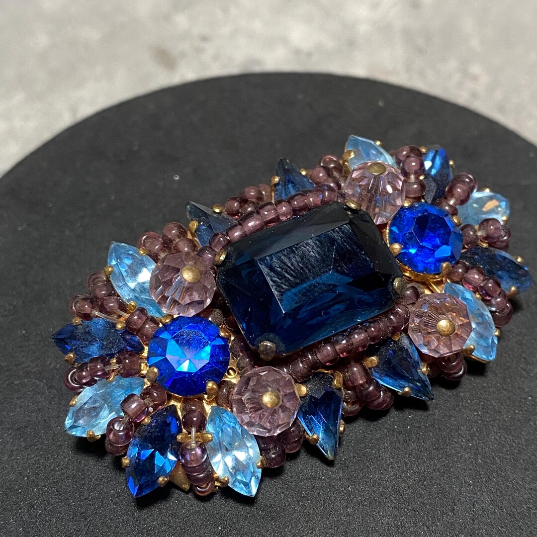VINTAGE Manfred Kleinert Blue Glass Beaded Brooch Made in Factory 41 ...