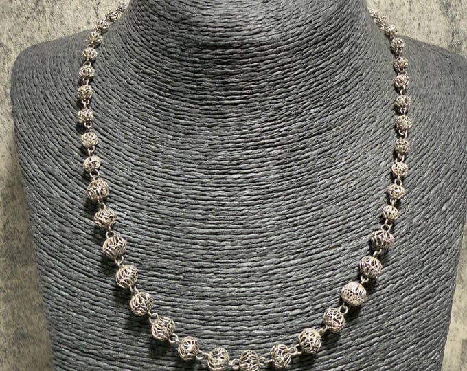 STERLING SILVER Filigree Ball Chain Necklace 925 48cm/19" 12.7g Antique ...