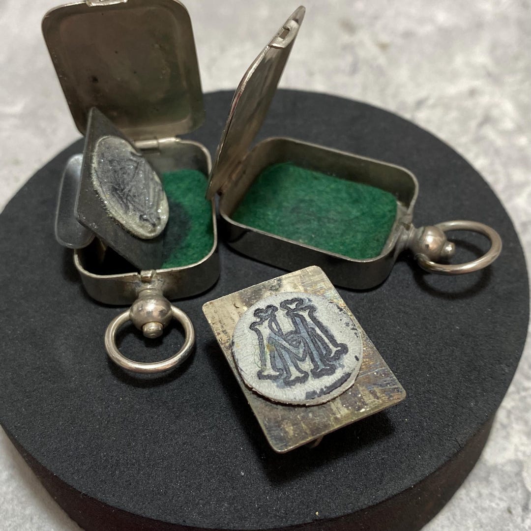 VINTAGE Edwardian Stamp Cases Fob Pill Stash Box Pendants or Charm for ...