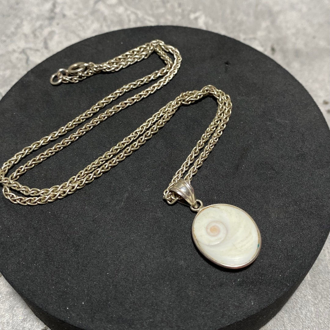 STERLING SILVER Spiral Shiva Shell Pendant Necklace 925 Chain 40cm 15.5 ...