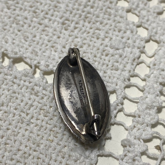 ANTIQUE Sterling Silver & Butterfly Wing Brooch Paint… - Gem