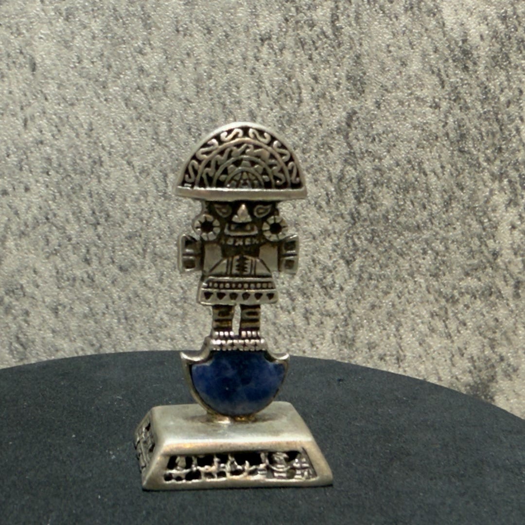 950 SILVER Peruvian Tumi Figure Mini Statue With Lapis Lazuli Vintage ...