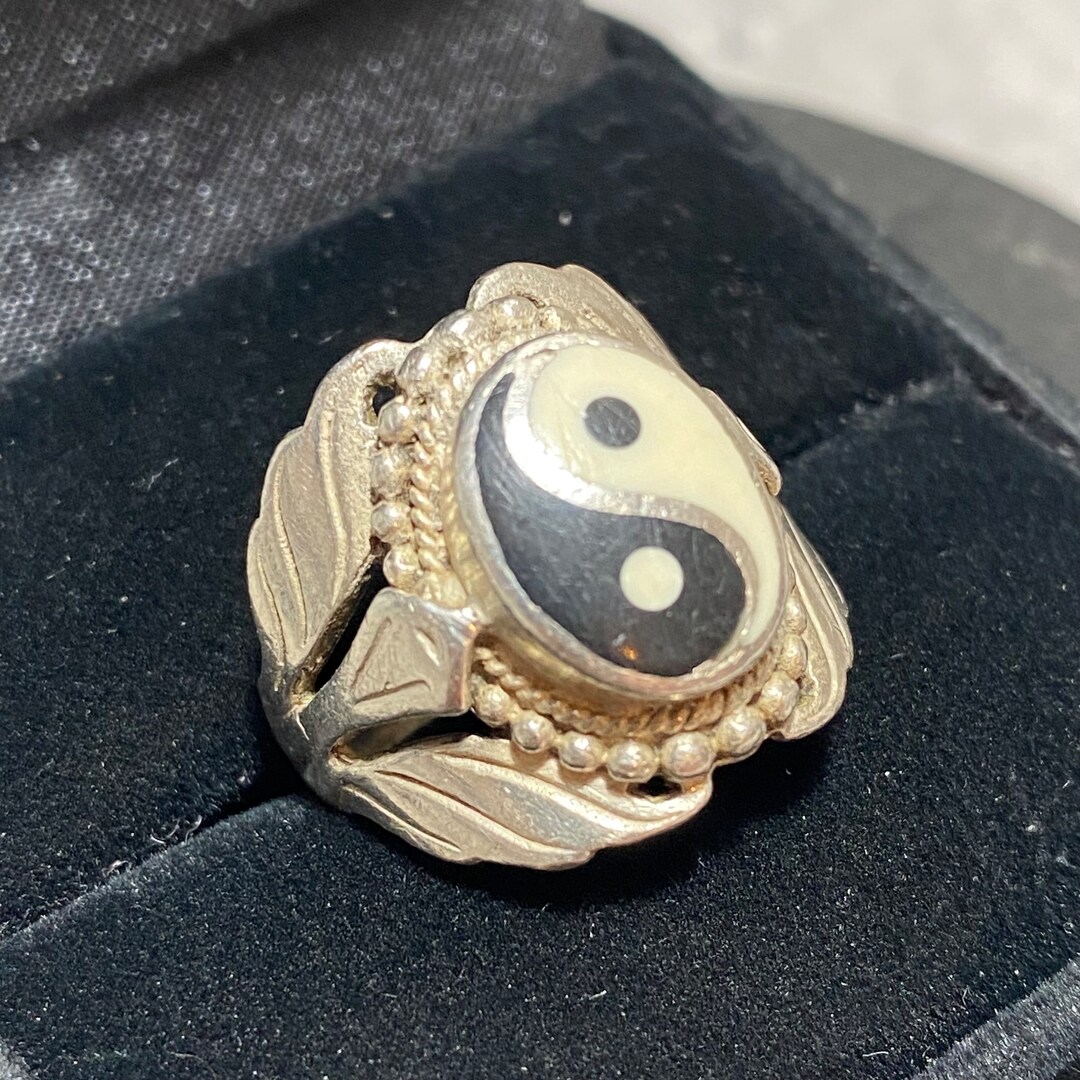 STERLING SILVER Yin-yang Oval Ring Size O.5 (7.25) Boho Full UK ...