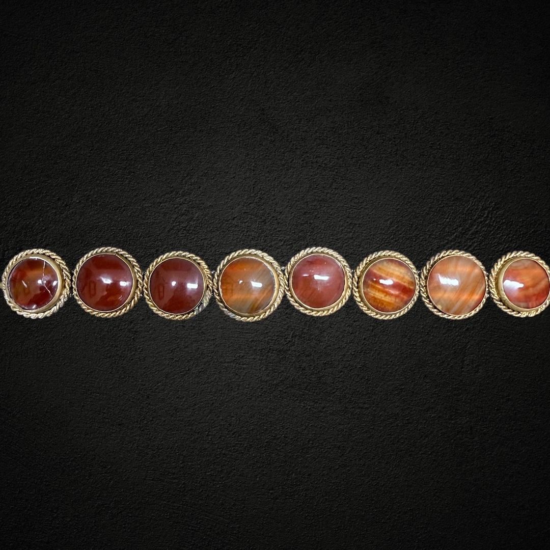 ANTIQUE Victorian Scottish Agate Panel Bracelet on Slider Chain 19.5cm ...