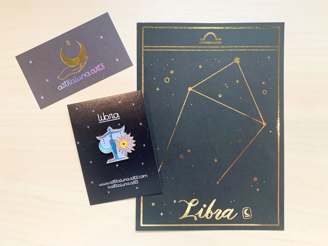 Libra Gift Set Libra Pin Enamel Pin Gold Foil Print Zodiac - Etsy