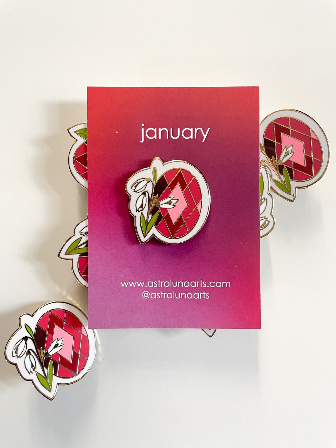 January Birthstone Enamel Pin: Garnet & Snowdrop Lapel Pin - Etsy