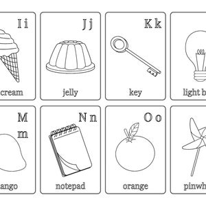 A-Z Alphabet Coloring Flashcards A4 ,printable Black and White ABC ...
