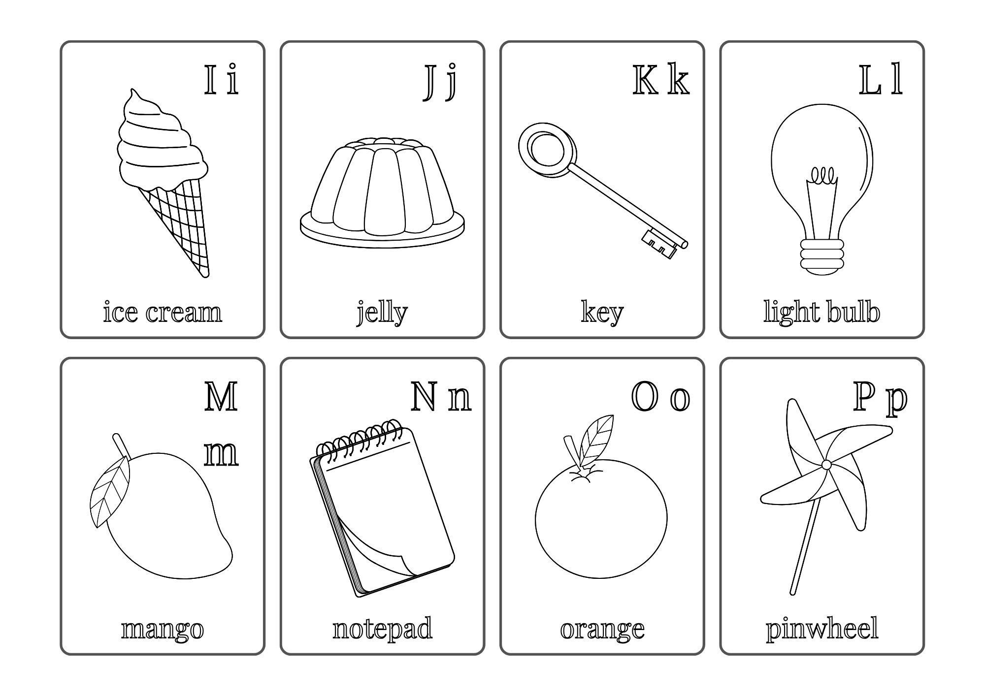 A-Z Alphabet Coloring Flashcards A4 ,printable Black and White ABC ...