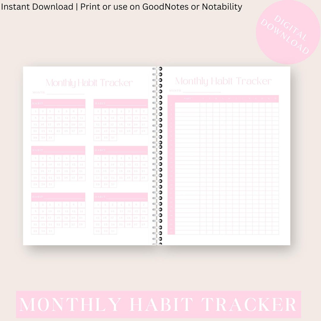 Monthly Habit Tracker | Printable Productivity Planner (PDF & Goodnotes ...