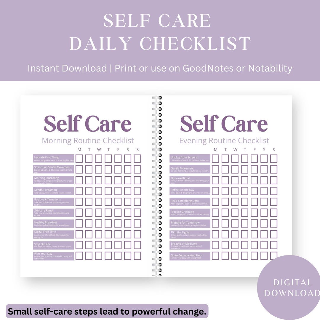 Self Care Daily Checklist Template – Printable & Digital Planner for ...
