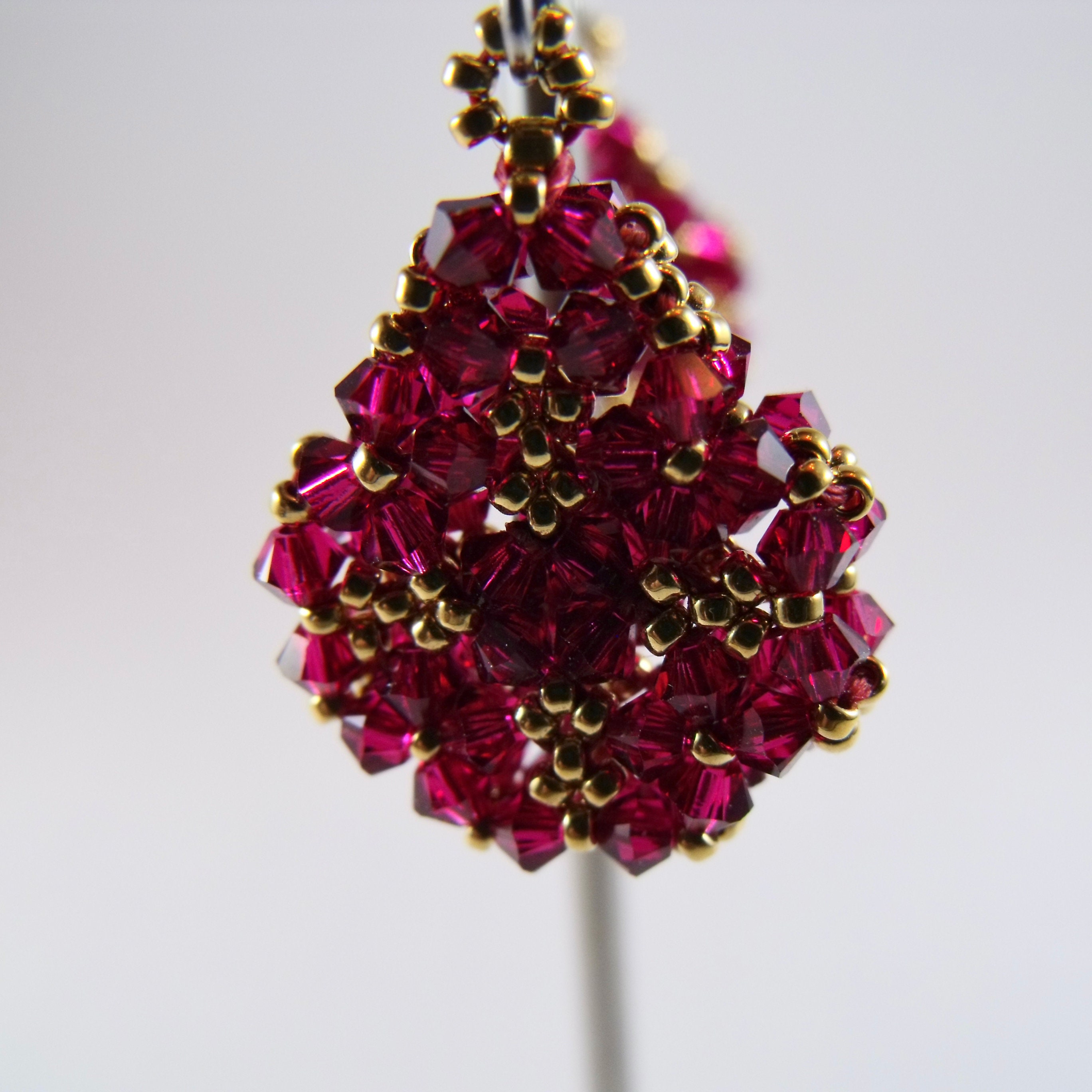 Ruby Red Color Beaded Glass Crystal Earring Dangles, Woven Modern ...