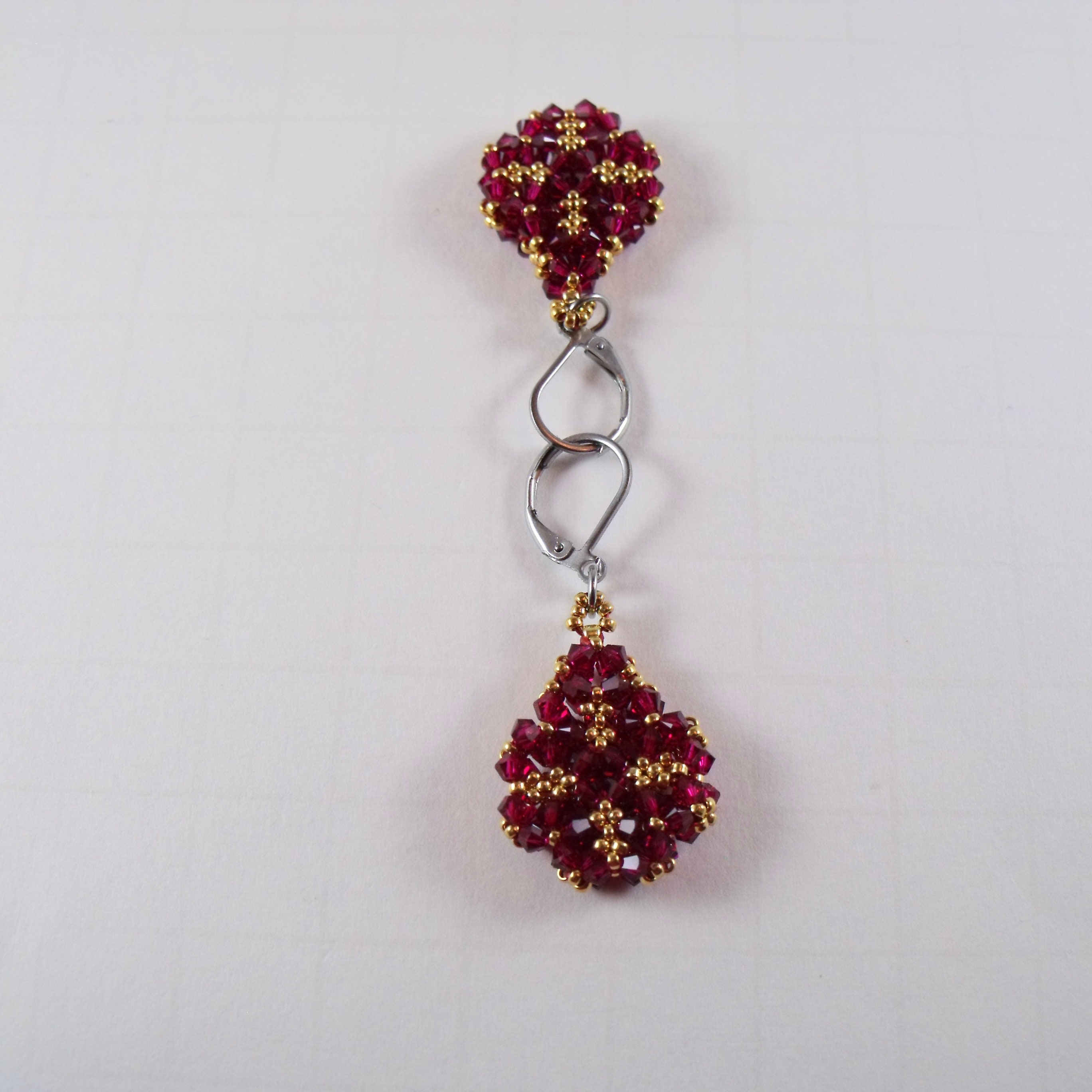 Ruby Red Color Beaded Glass Crystal Earring Dangles, Woven Modern ...