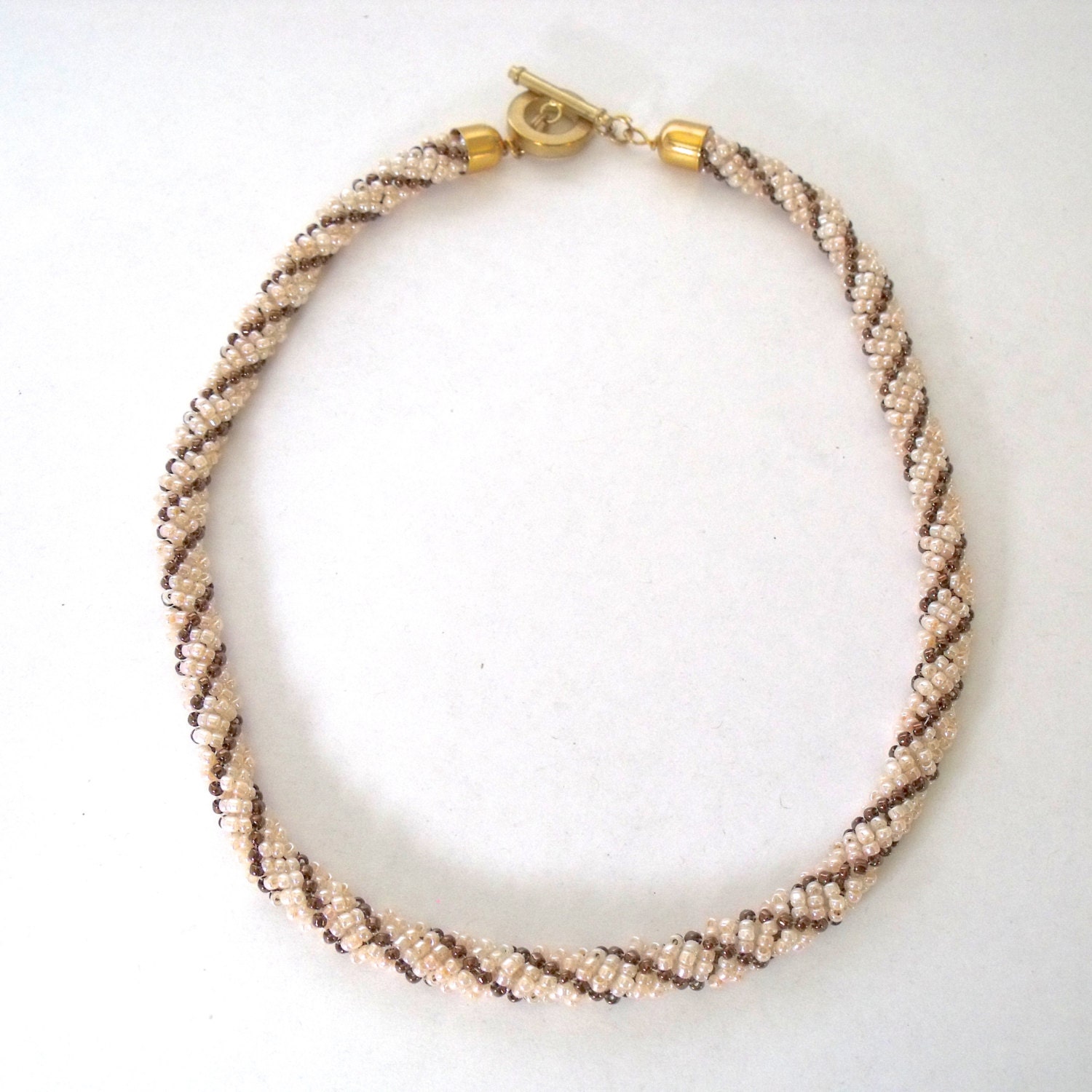 Creamy Beige and Bronze Seed Bead Necklace Bead Woven Glass Jewelry - Etsy