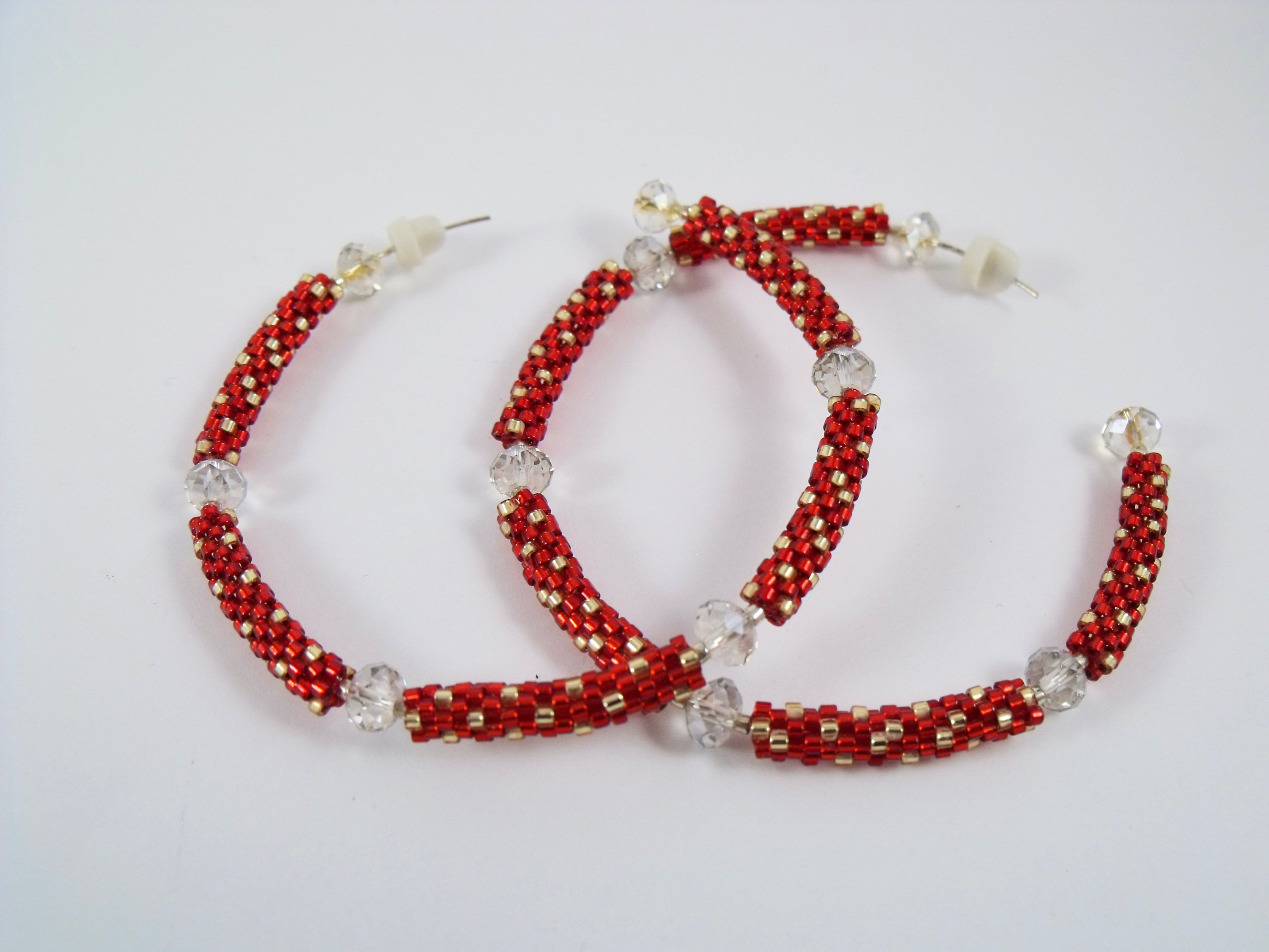 Red Beaded Hoop Earrings Woven Glass Crystal Earrings - Etsy Red Beaded Hoop Earrings Woven Glass Crystal Earrings - Etsy
