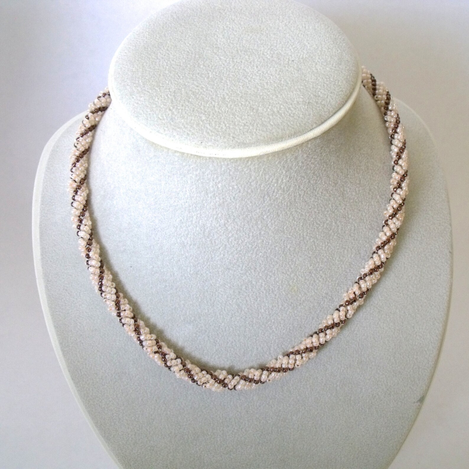 Creamy Beige and Bronze Seed Bead Necklace Bead Woven Glass Jewelry - Etsy