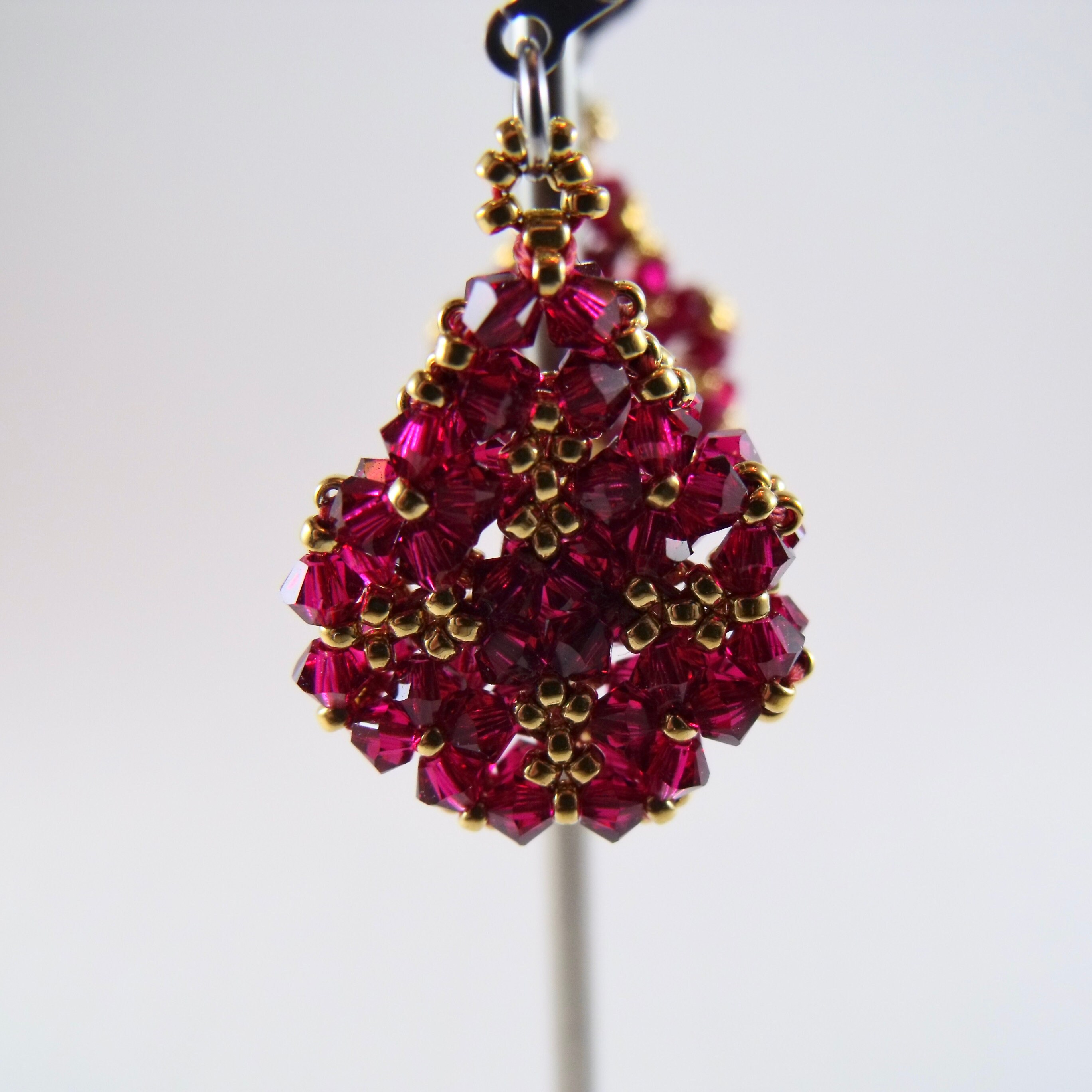 Ruby Red Color Beaded Glass Crystal Earring Dangles, Woven Modern ...