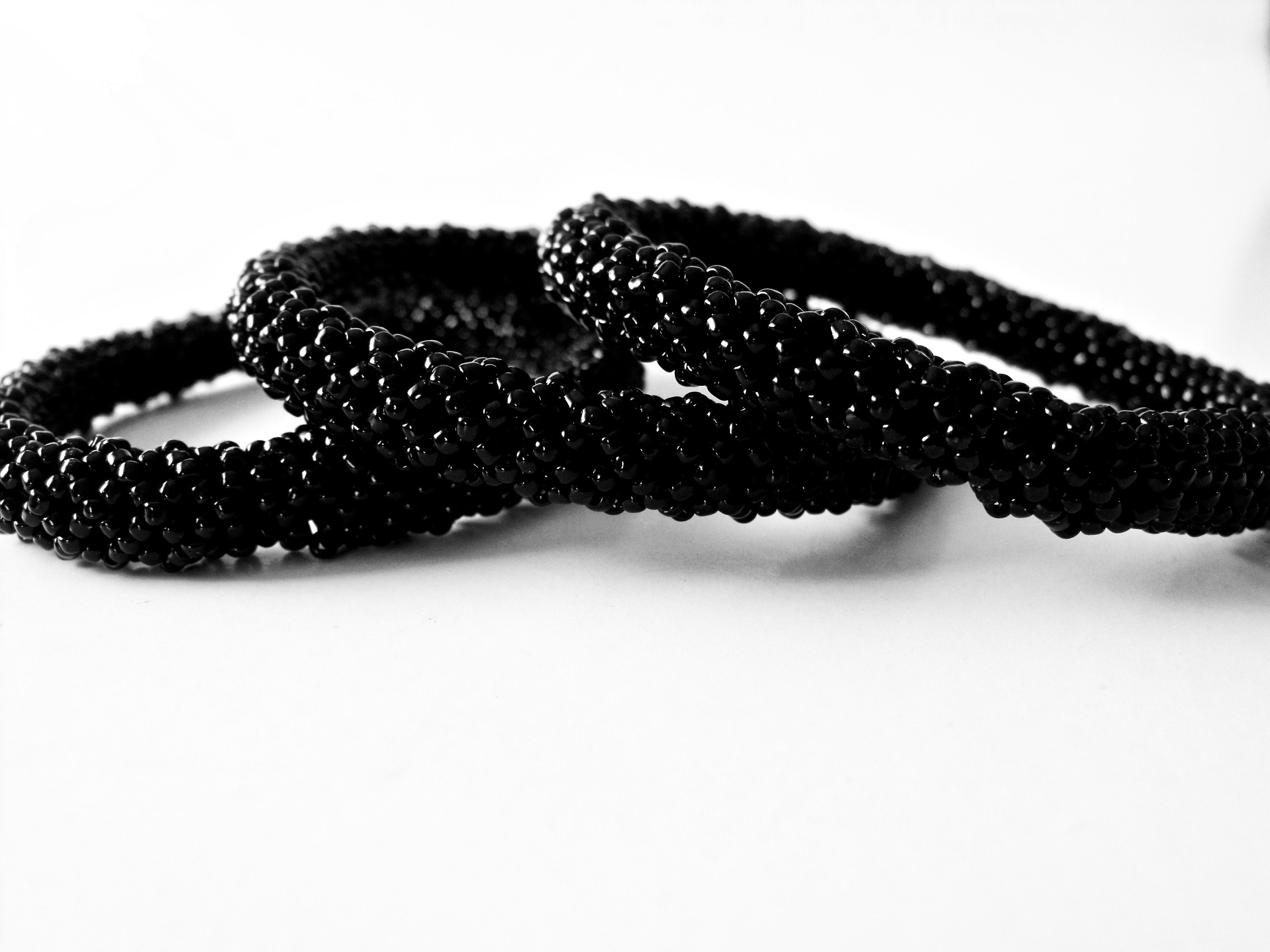Black Stretch Bracelet, Extra Small Wrist 5 Inches, Bead Woven Glass ...