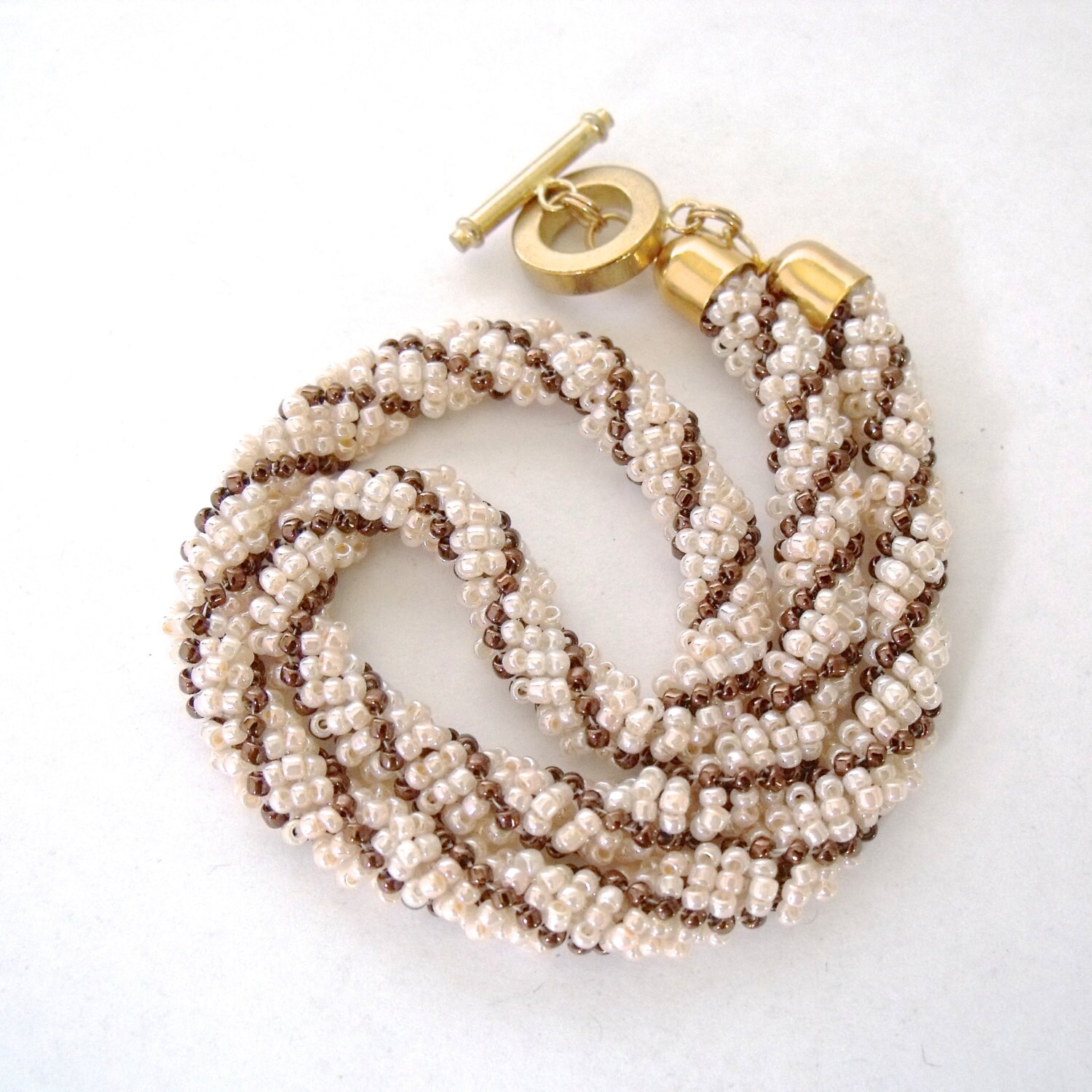 Creamy Beige and Bronze Seed Bead Necklace Bead Woven Glass Jewelry - Etsy