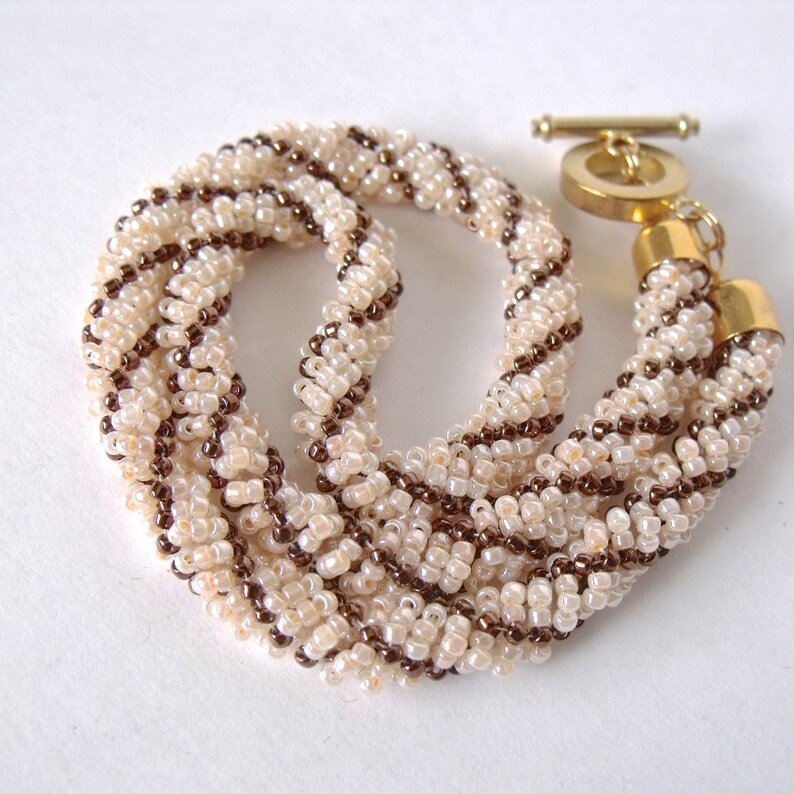Creamy Beige and Bronze Seed Bead Necklace Bead Woven Glass Jewelry - Etsy