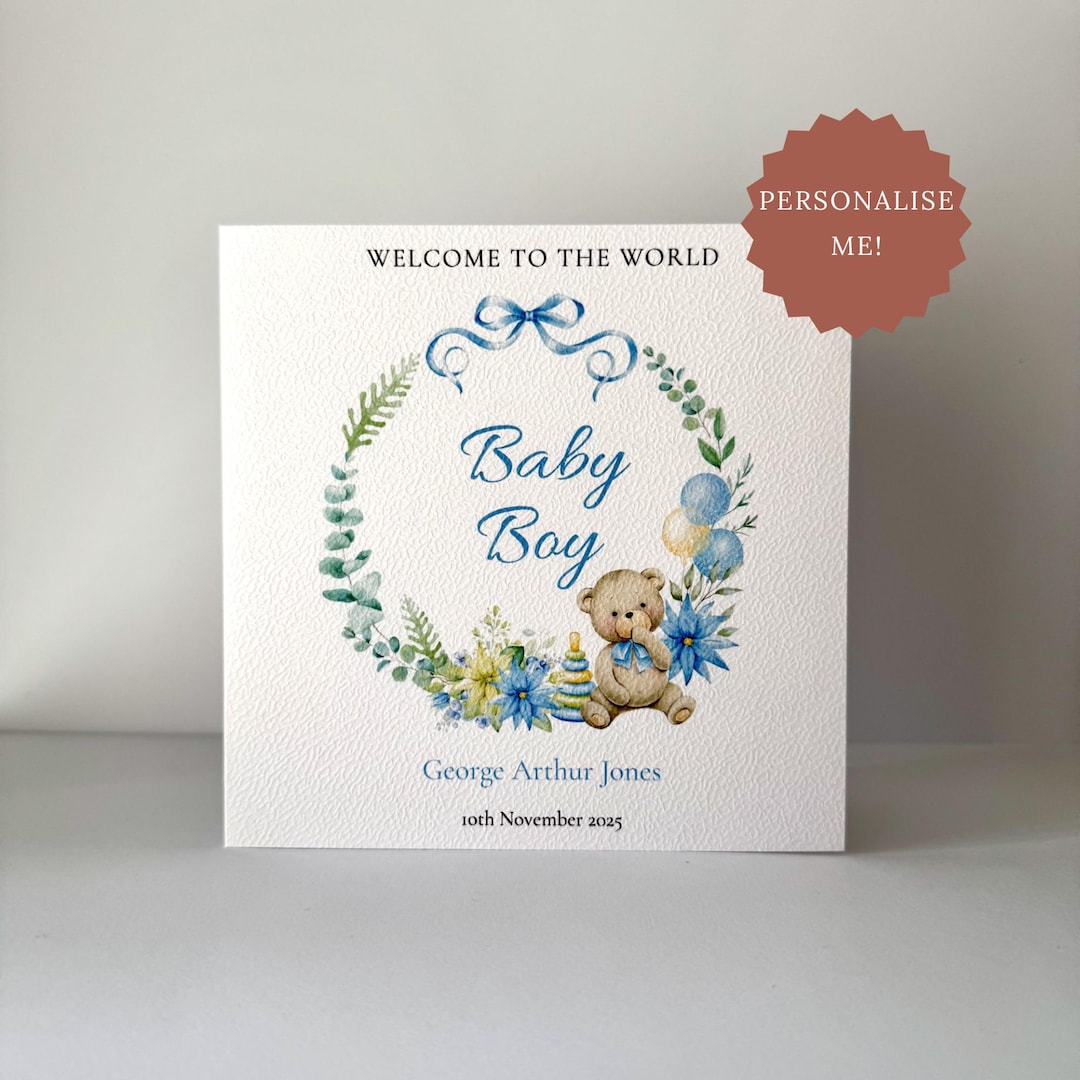 New Baby Birth Greetings Card Baby Boy - Etsy