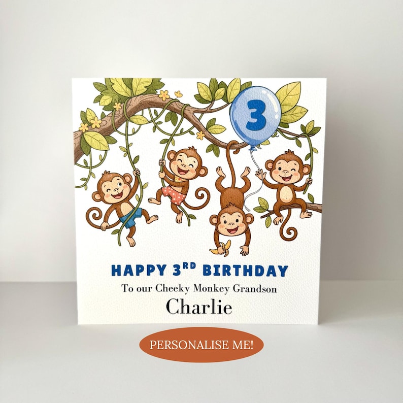 Personalised Cute Cheeky Monkeys Birthday Card. Daughter - Son ...