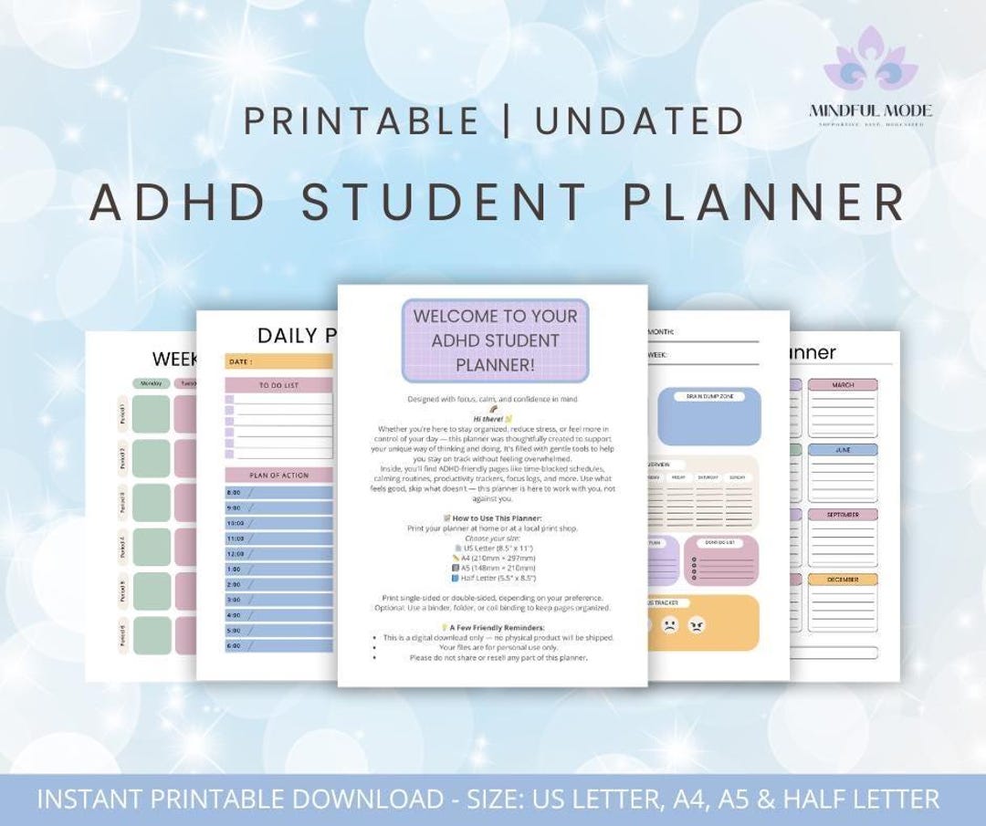 ADHD Student Planner Printable | Digital Academic Planner for Focus ...