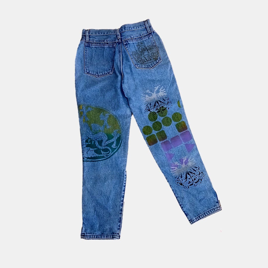 Vintage Jet Set Jeans – 1980s Original – Artistic Print – High Waist ...