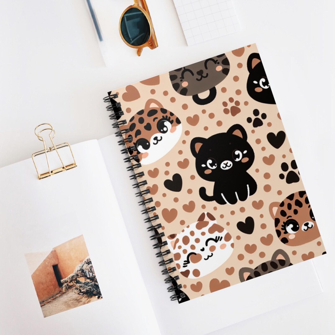Spiral Leopard Print Notebook With Adorable Cat Design - Etsy