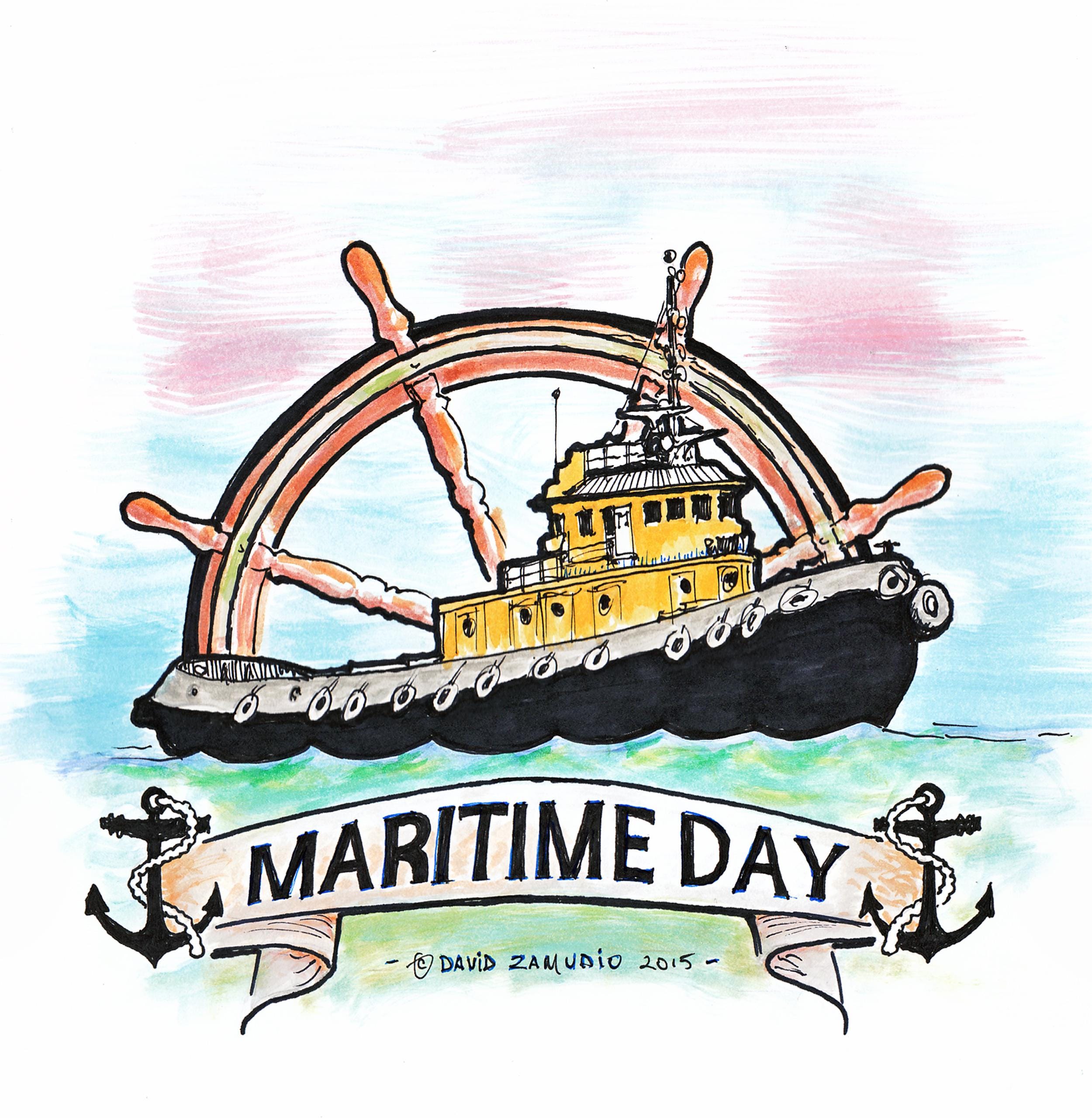 Maritime Day Tugboat Art Print | Colorful Nautical Illustration ...