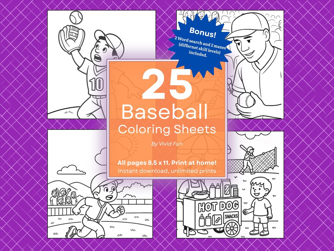 Baseball Coloring Pages Instant Printable, Fun & Easy Kids Activity ...