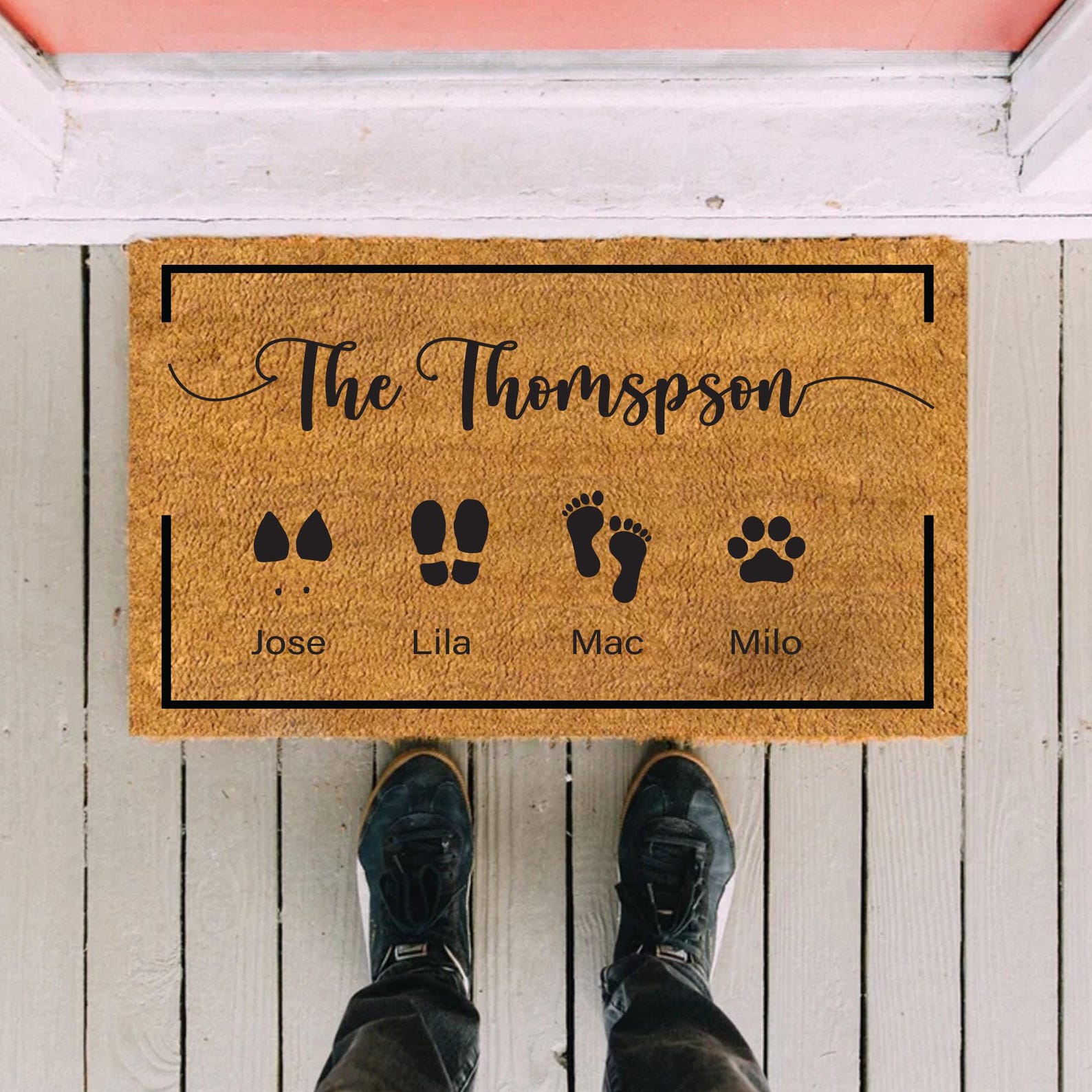 Custom Coir Welcome Door Mats | Personalized Name and Foot Prints Door ...