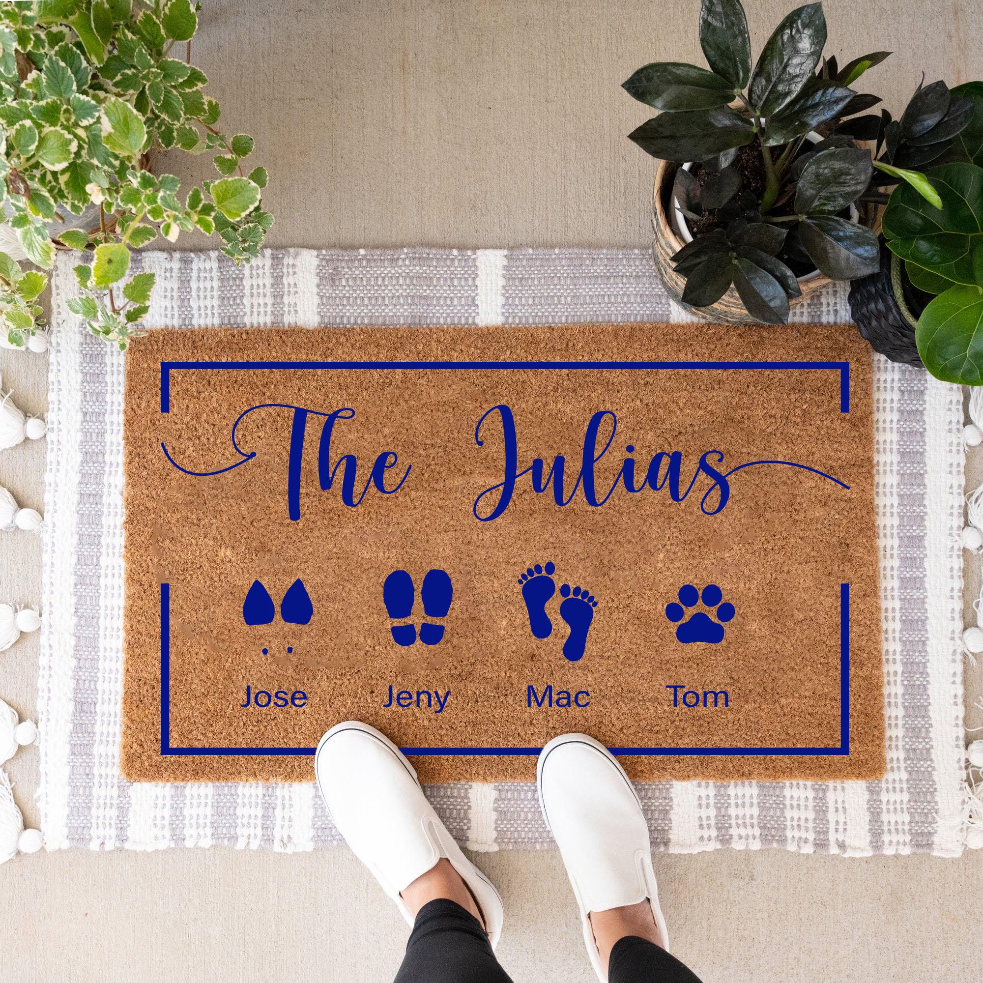 Custom Coir Welcome Door Mats | Personalized Name and Foot Prints Door ...