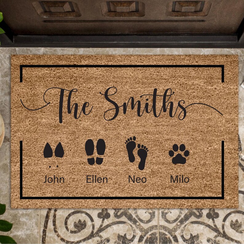 Custom Coir Welcome Door Mats | Personalized Name and Foot Prints Door ...