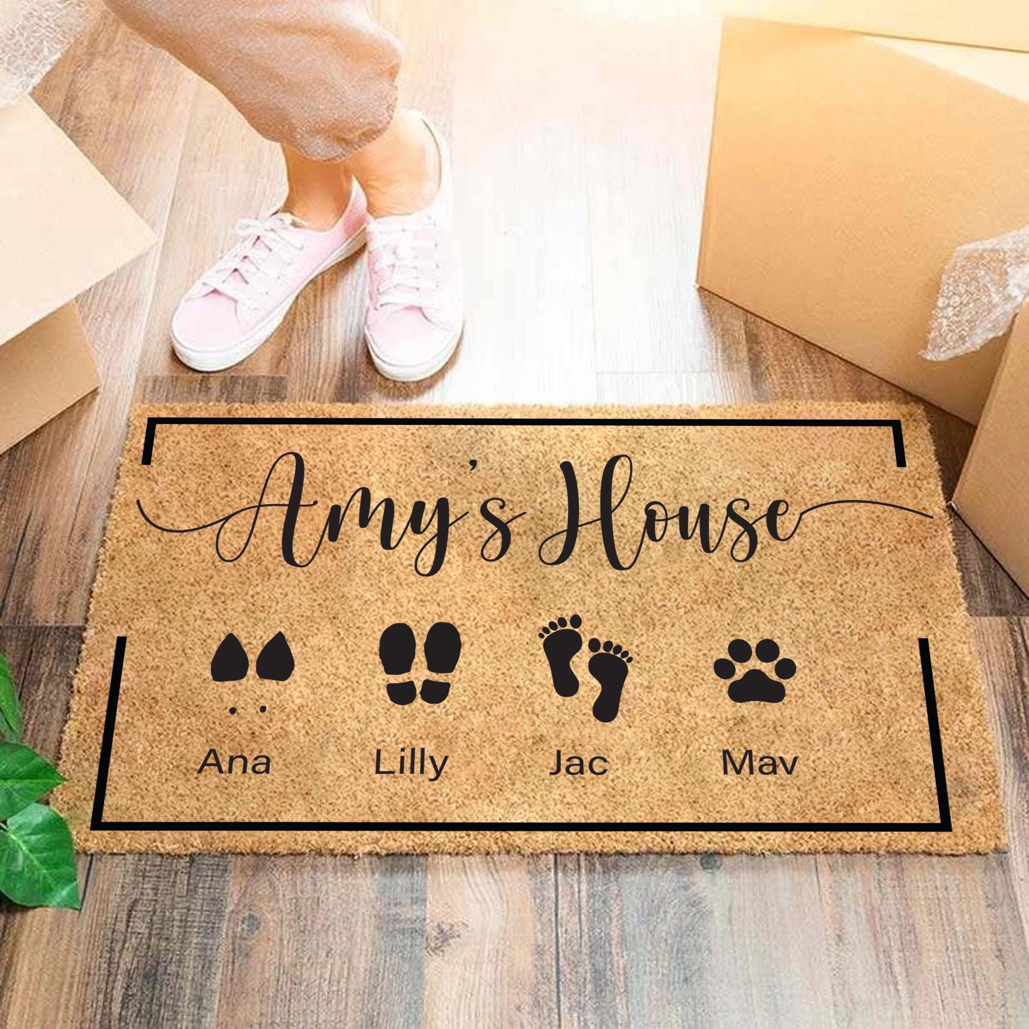 Custom Coir Welcome Door Mats | Personalized Name and Foot Prints Door ...