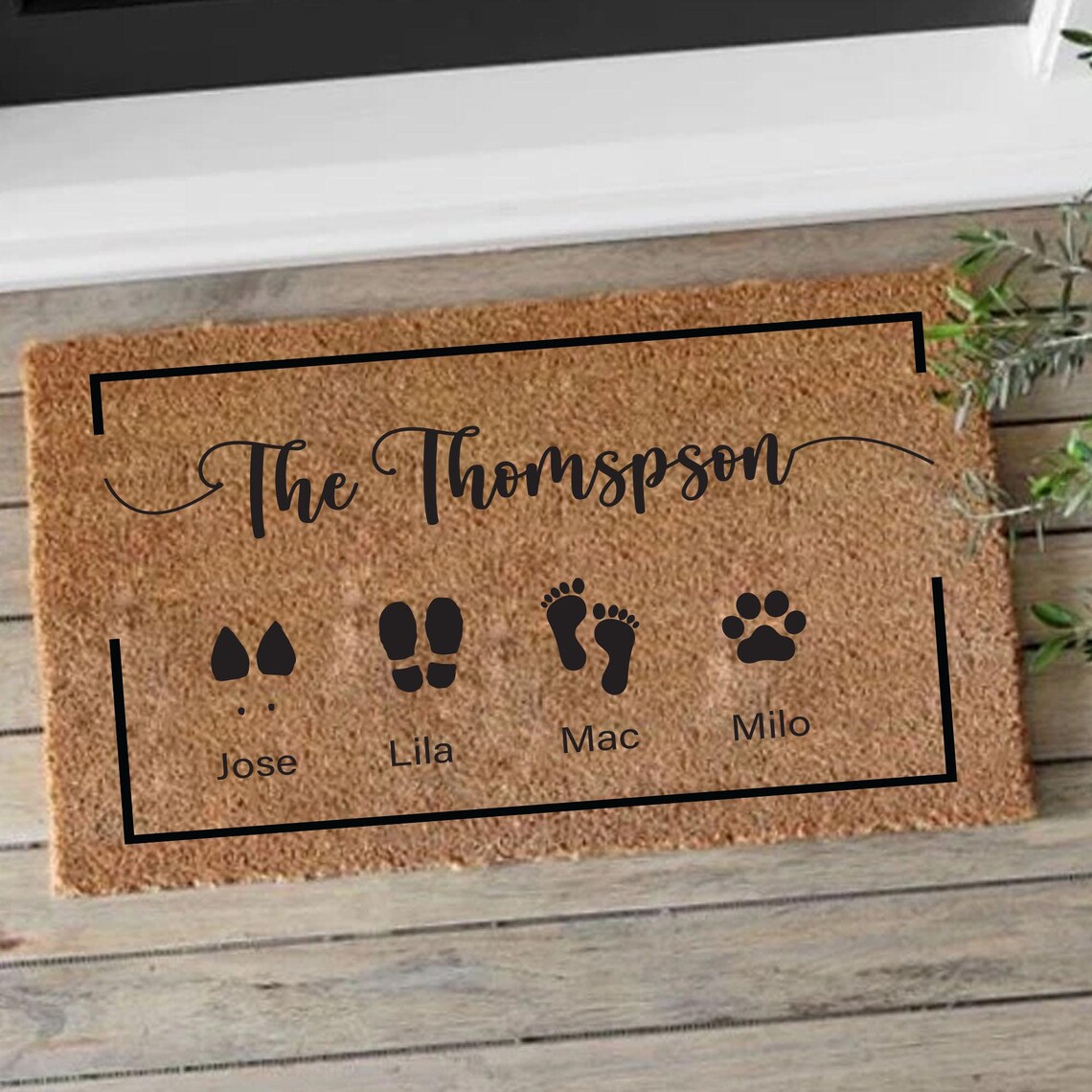 Custom Coir Welcome Door Mats | Personalized Name and Foot Prints Door ...