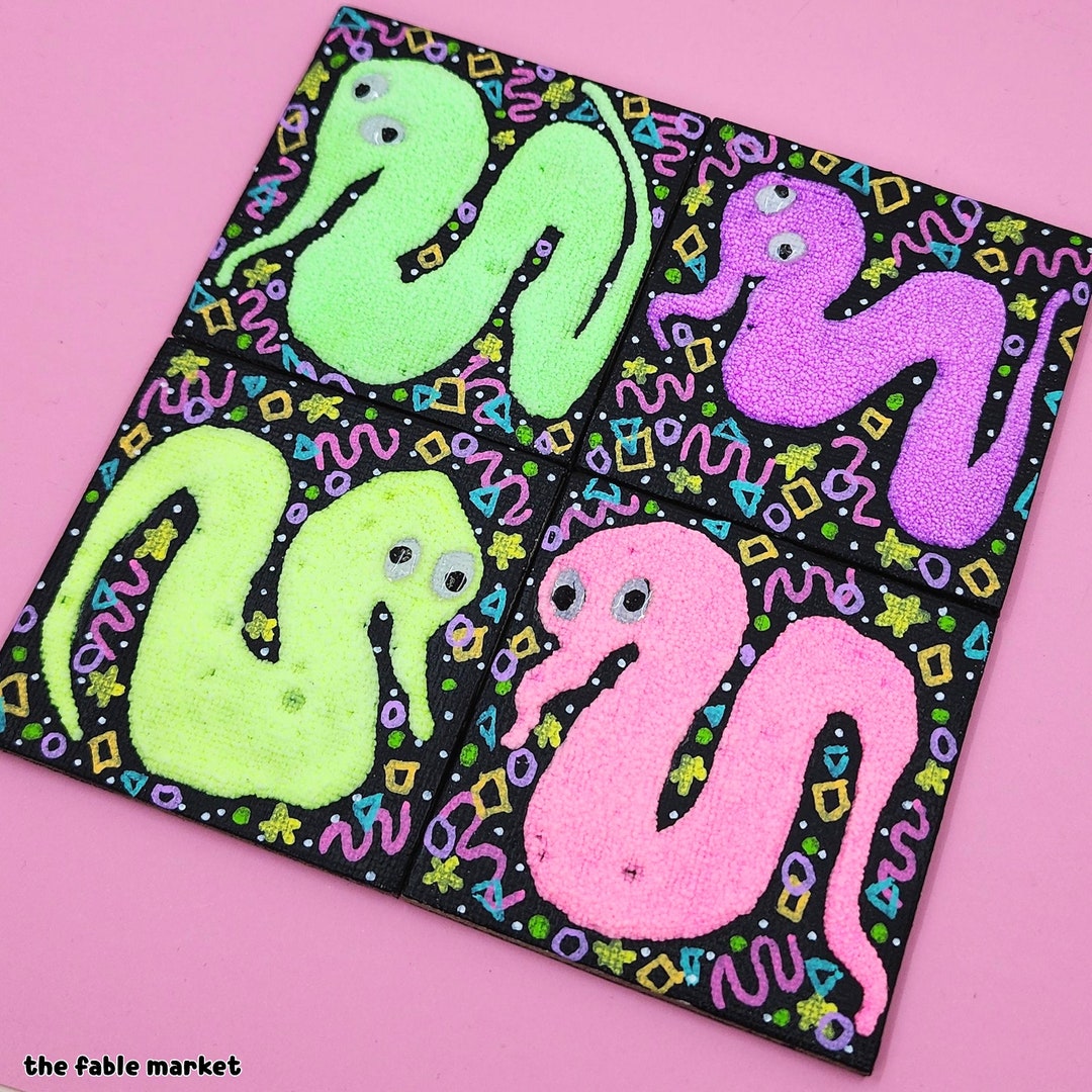 Fuzzy Worm on a String Magnets SLIGHT FLAWS, Hand-painted Magnets ...