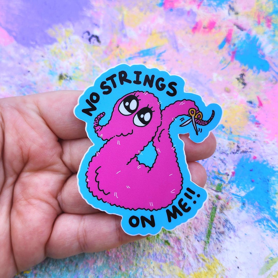 No Strings on Me 3" Worm Sticker, Silly Worm Sticker, Vinyl Sticker Good for Indoor/outdoor ...
