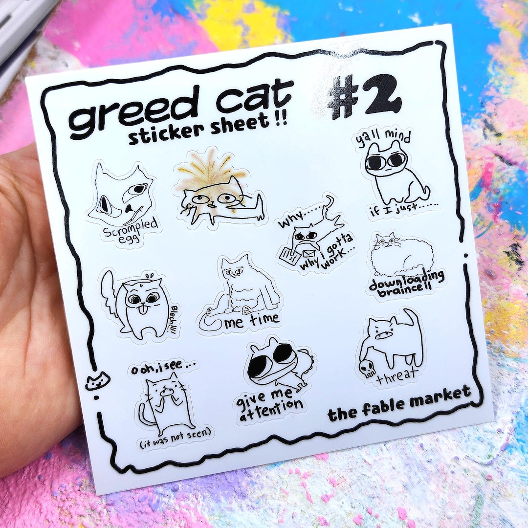 Greed Cat Sticker Sheet: Silly Cat Meme Stickers, Waterproof Vinyl - Etsy