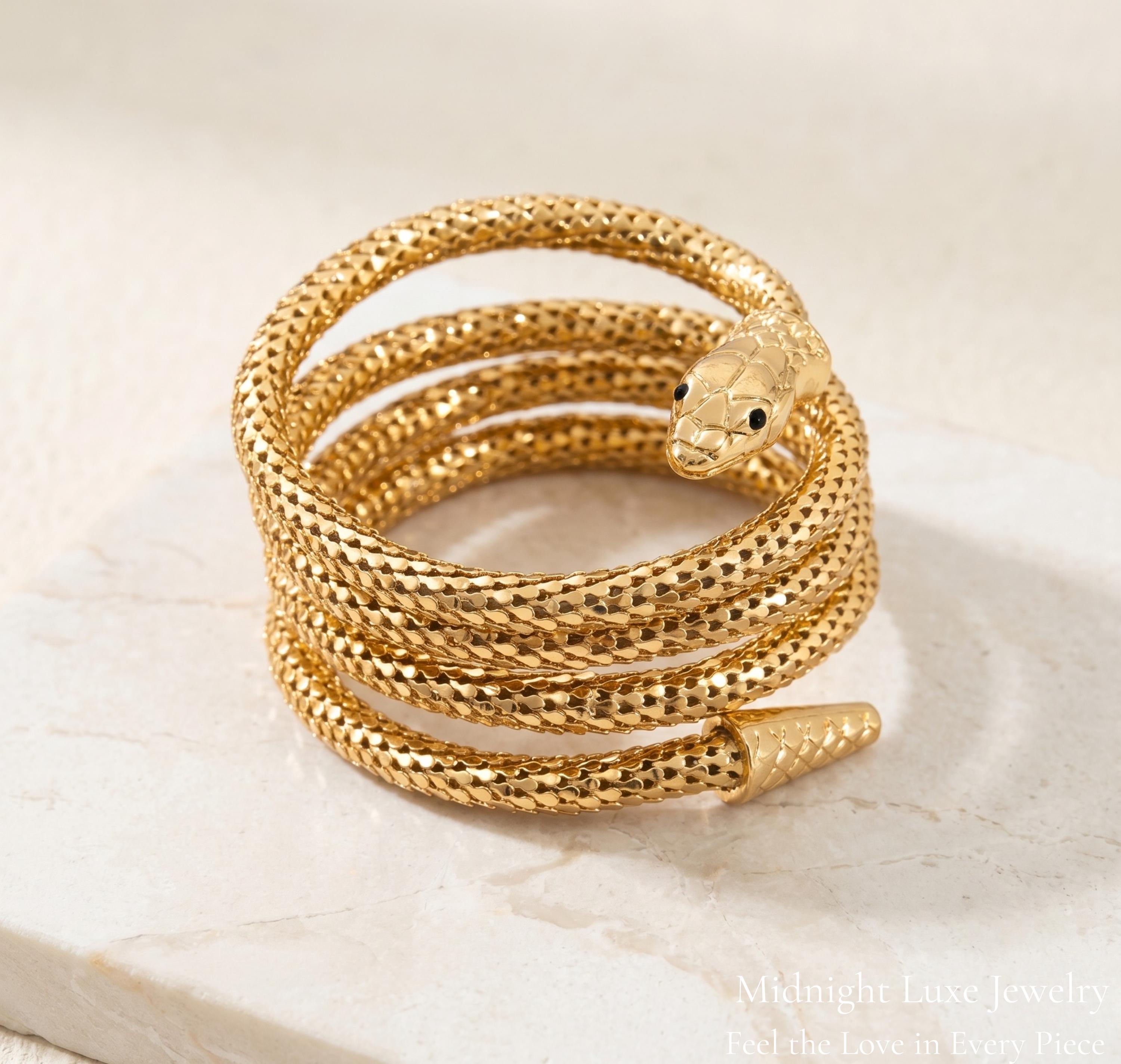 Gold Coiled Snake Arm Cuff Bracelet, Egyptian Style Serpent Armlet ...