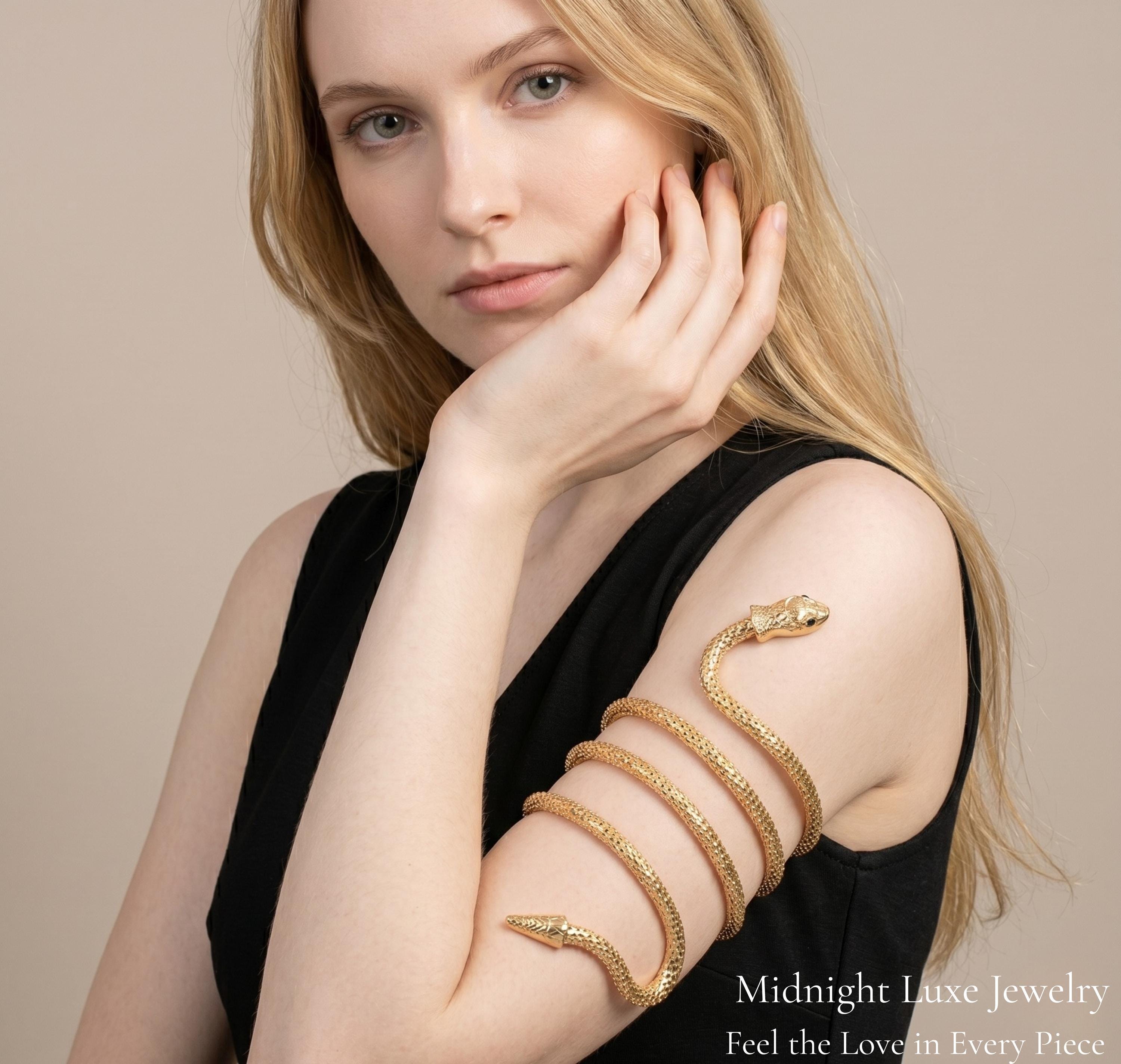Gold Coiled Snake Arm Cuff Bracelet, Egyptian Style Serpent Armlet ...