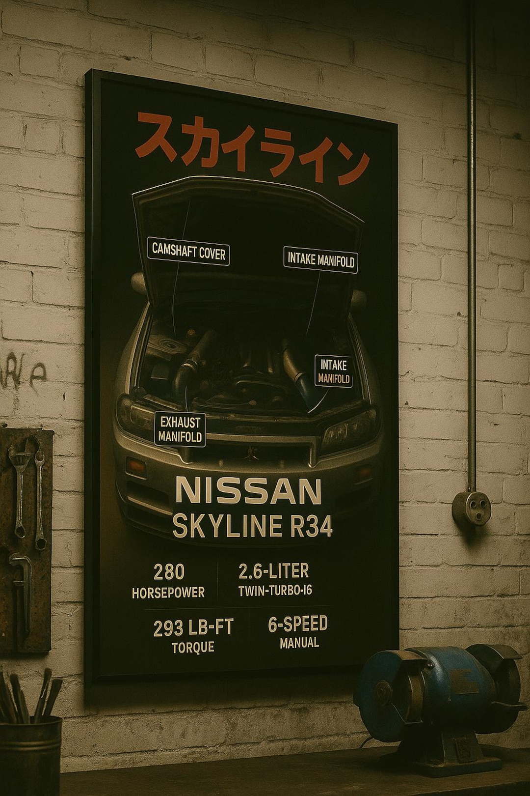 Nissan Skyline R34 Engine Blueprint Poster: JDM Car Enthusiast Art - Etsy
