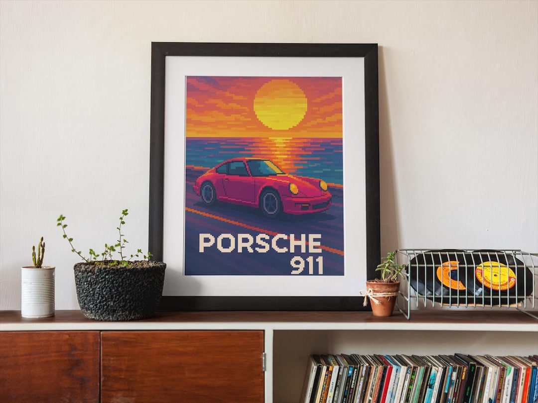 Pixel Art Porsche 911 Sunset Matte Paper Poster | Retro 8-bit Car Wall ...
