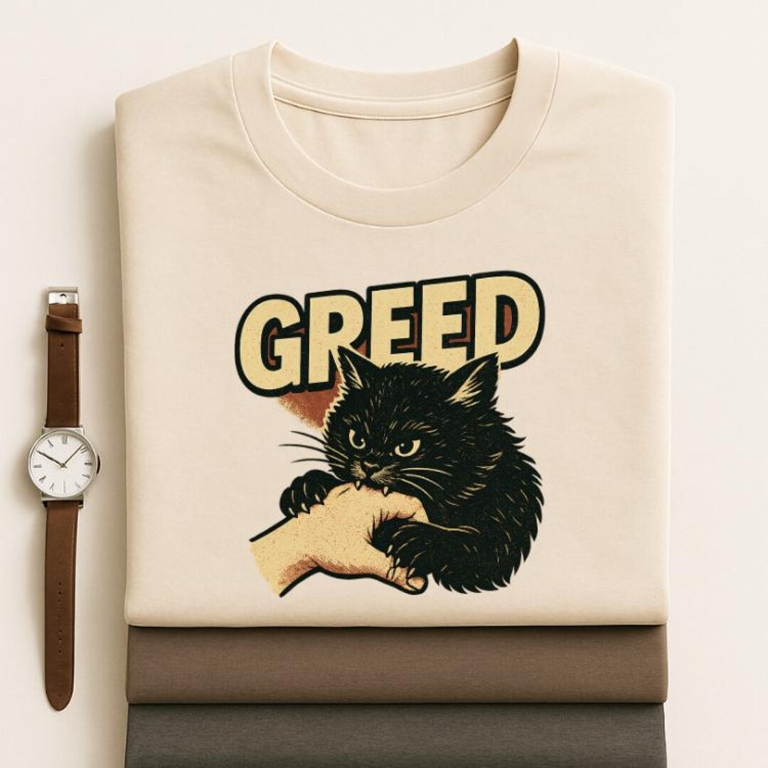 Greed Cat – Vintage Black Cat Biting Hand Graphic Tee | Dark Humor ...