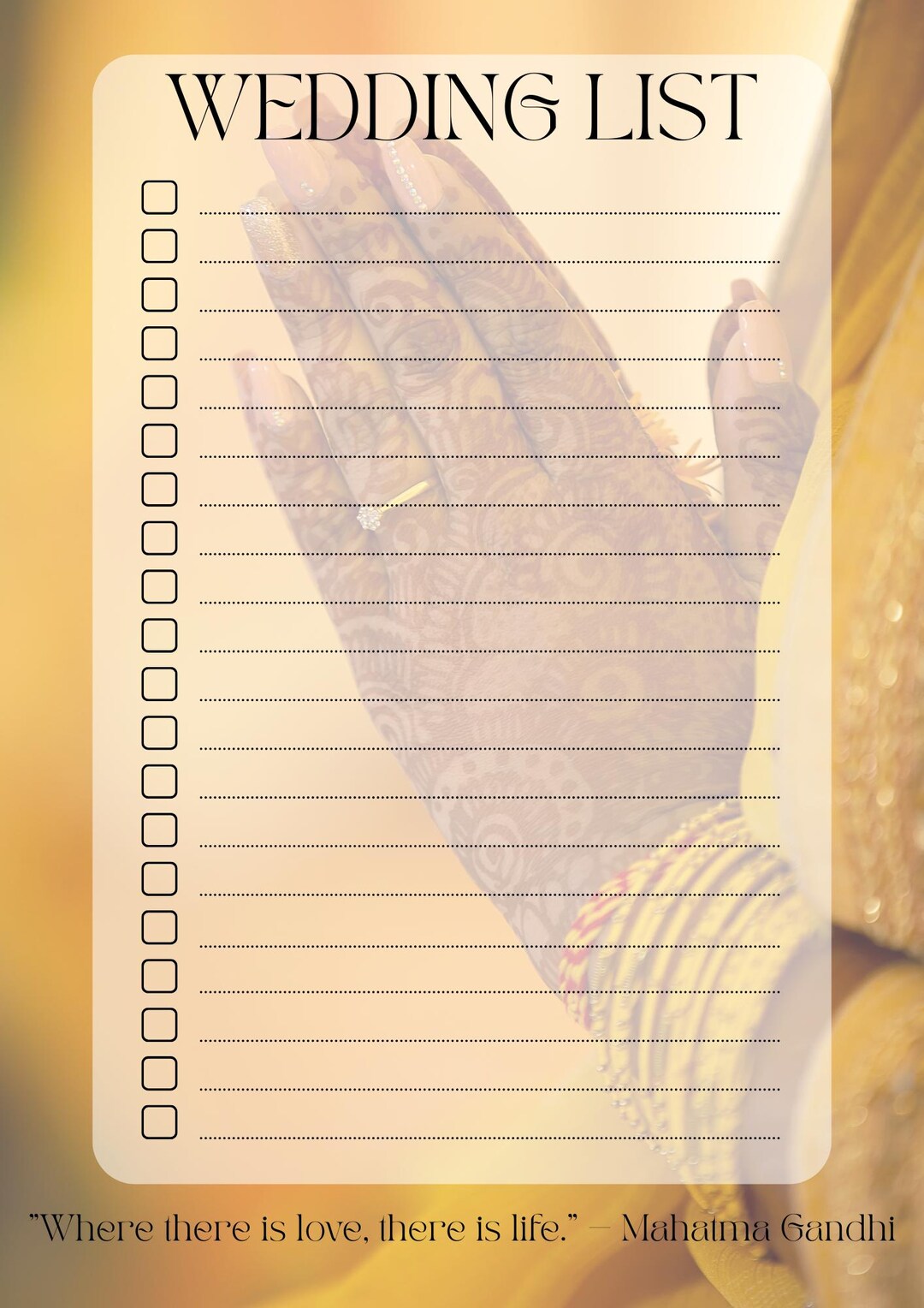 Hindu Wedding Planning Checklist Printable | Elegant Floral To-do List ...
