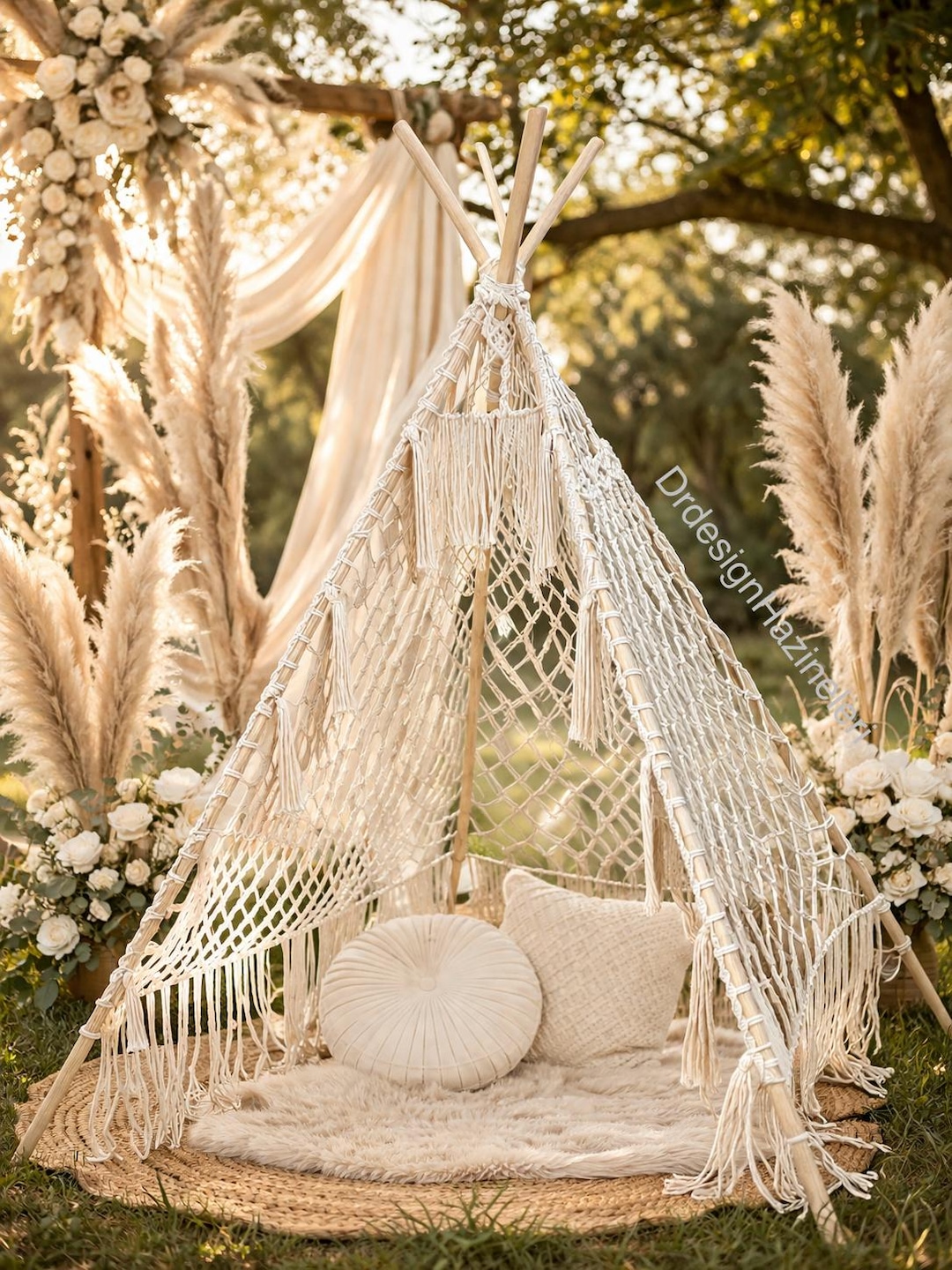 Boho Macrame Teepee Tent, Wedding Backdrop, Kids Teepee Tent, Event ...