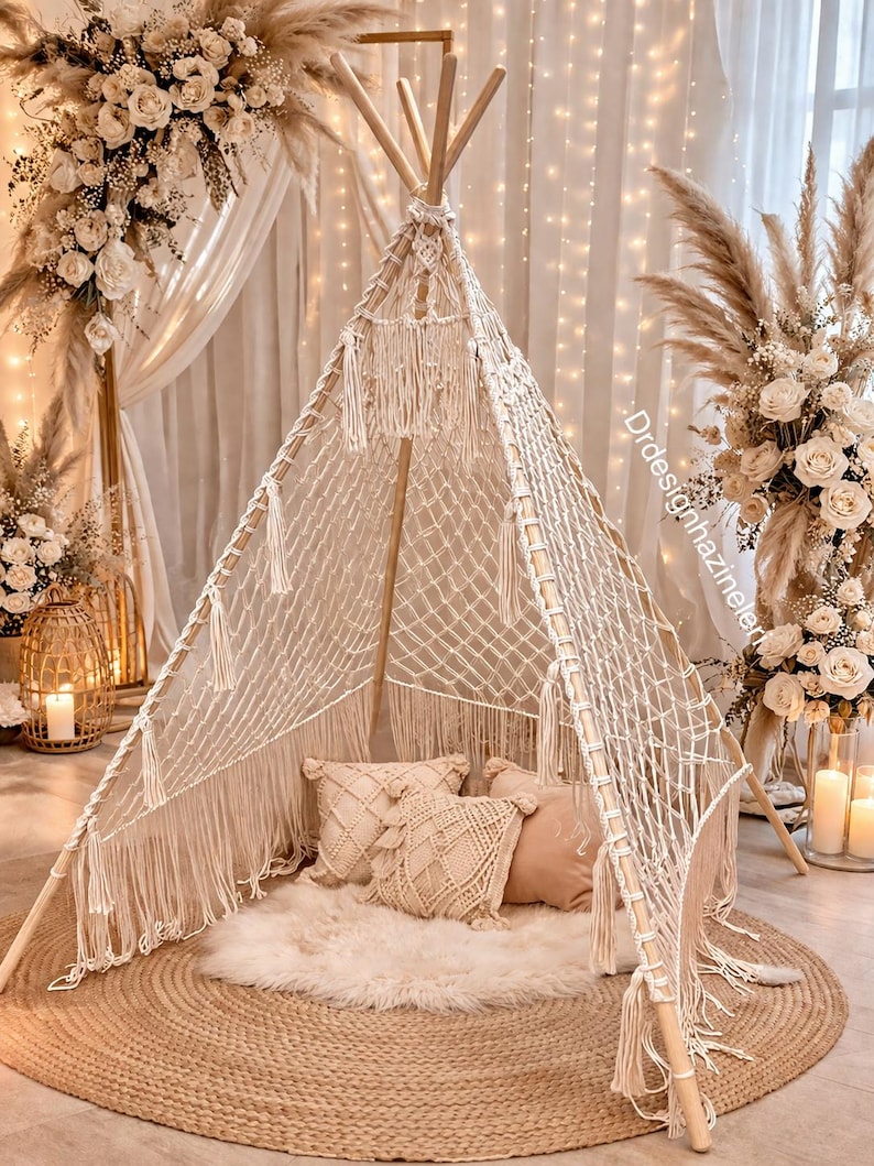Boho Macrame Teepee Tent, Wedding Backdrop, Kids Teepee Tent, Event ...