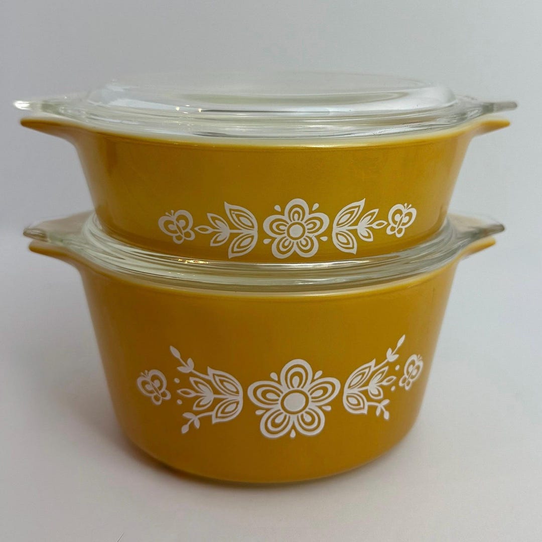 Pyrex Butterfly Gold Casserole Set 1.5 Pint & 1.5 Quart With Lids ...