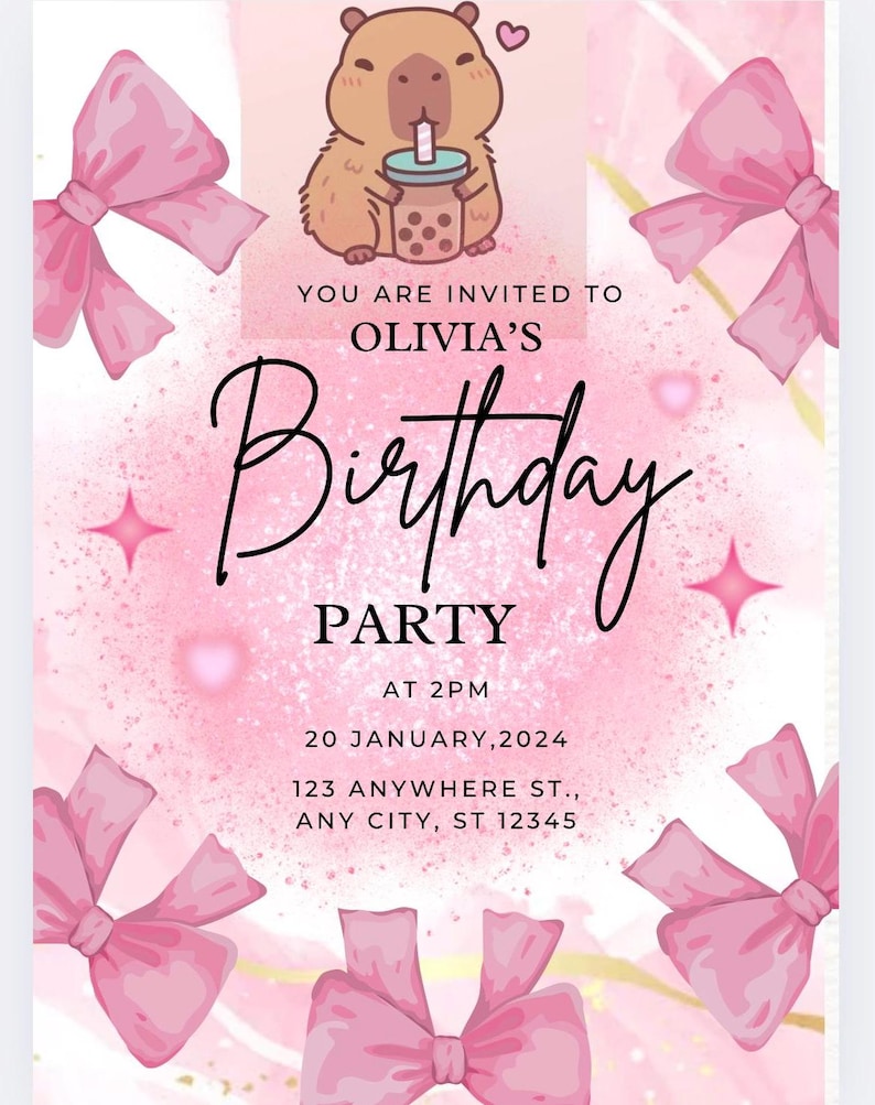 Capybara Birthday Invitation - Etsy